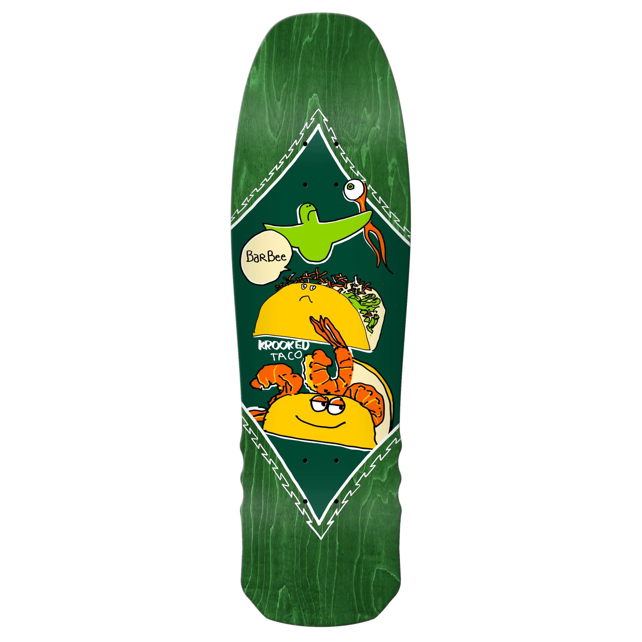 Krooked Barbee Shrimp Taco Skateboard Deck - Green Stain