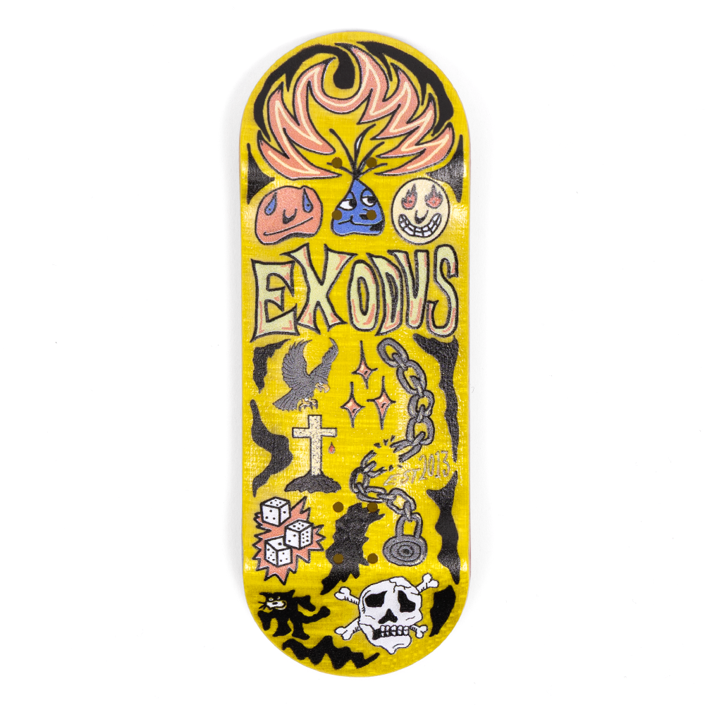 Exodus Deep Concave Sketchy Fingerboard Deck - Yellow Stain